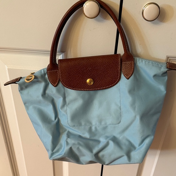 Longchamp | Bags | Longchamp Light Blue And Brown Tote | Poshmark